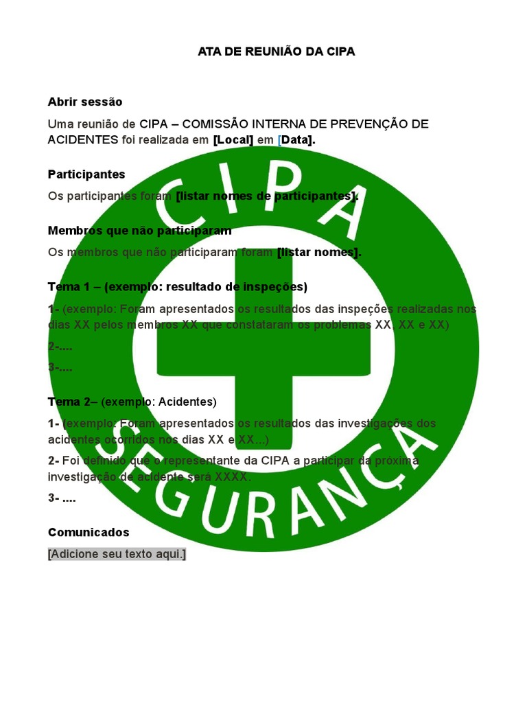 Modelo Ata de Reuniao Cipa | PDF