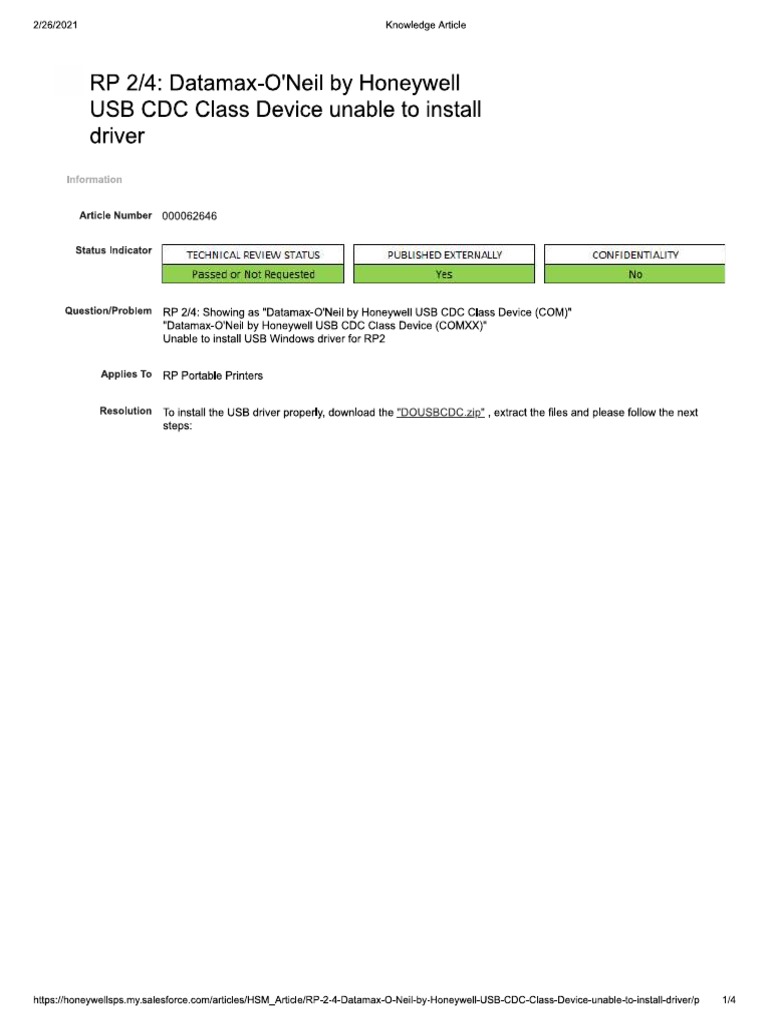 RP 2 - 4 Datamax-O - Neil by Honeywell USB CDC Class Device Unable To ...