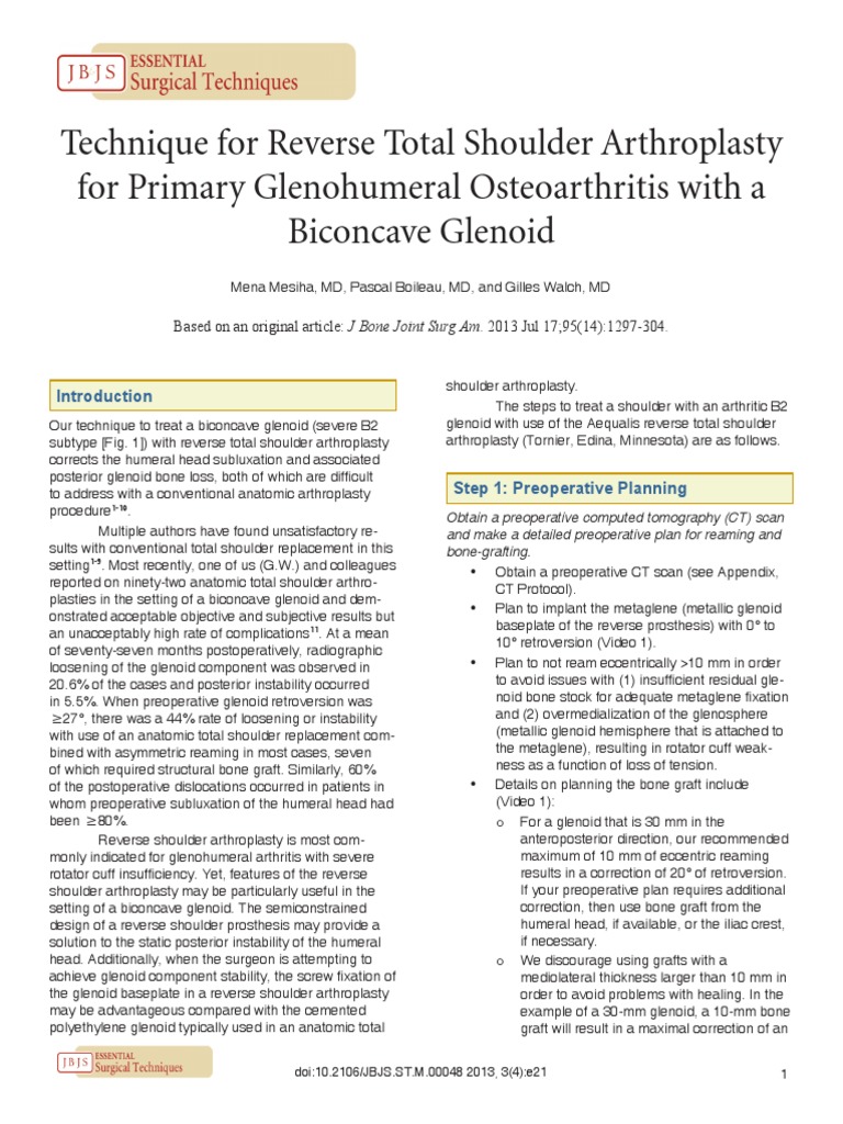Technique For Reverse Total Shoulder Arthroplasty For Primary ...