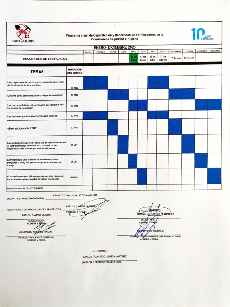 Programa Anual de Capacitación y Recorridos de CSH LEALCO Mayo | PDF