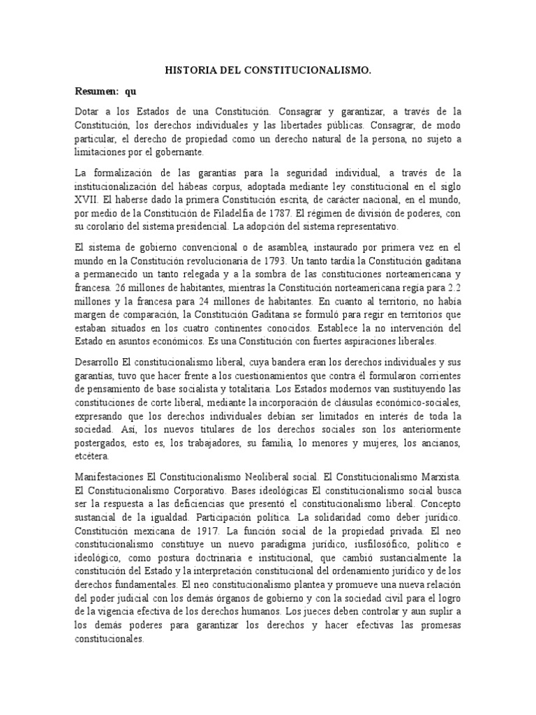 Historia Del Constitucionalismo | PDF | Constitución | Derechos