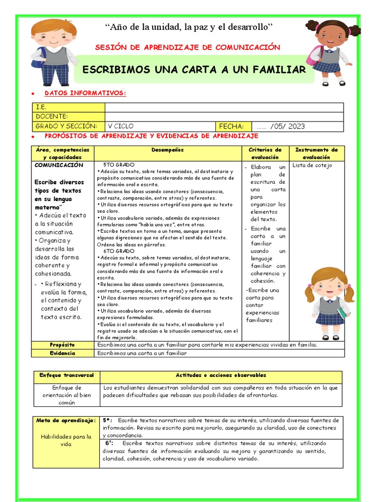 Ses-Viern-Comun-Escribimos Una Carta A Un Familiar | PDF | Aprendizaje ...