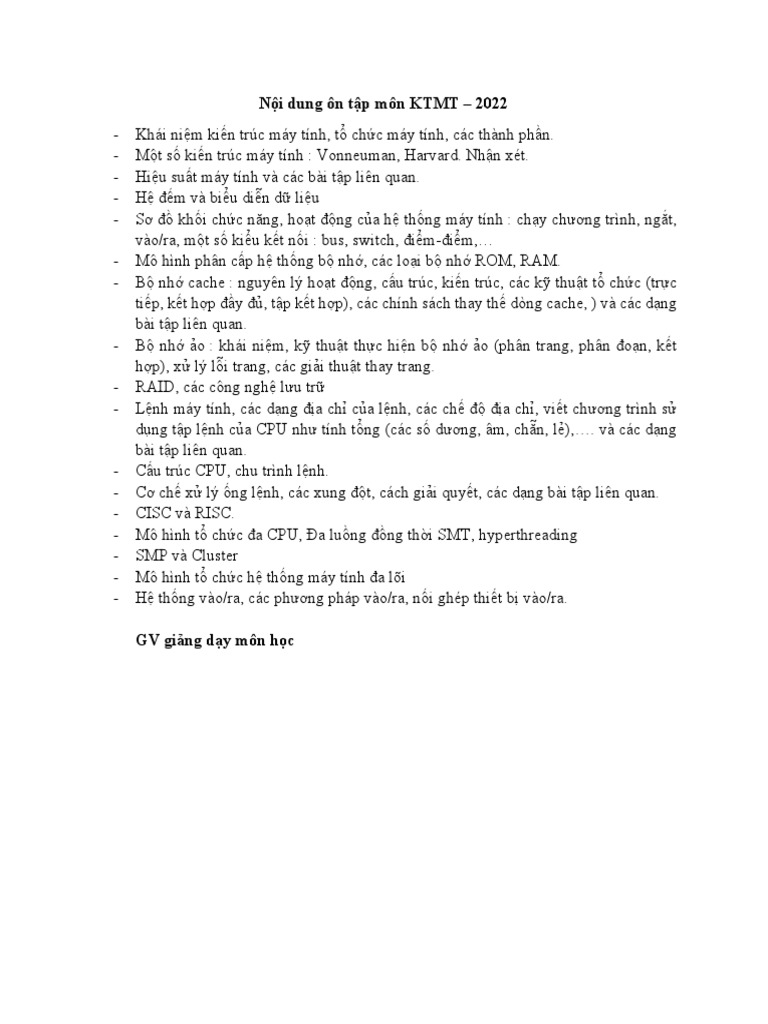 Nội dung ôn tập KTMT | PDF