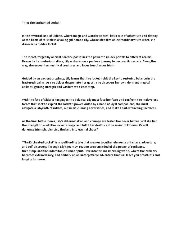 Fictitious - The Enchanted Locket | PDF | Young Adult | General Fiction