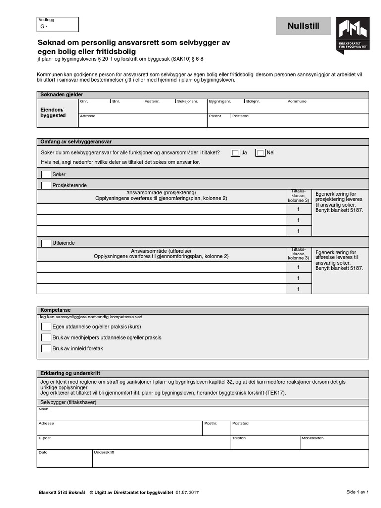 5184 Soknad Om Personlig Ansvarsrett Som Selvbygger - 2017 | PDF