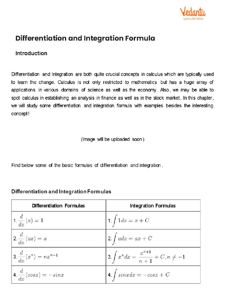 Differentiation and Integration Formula | PDF