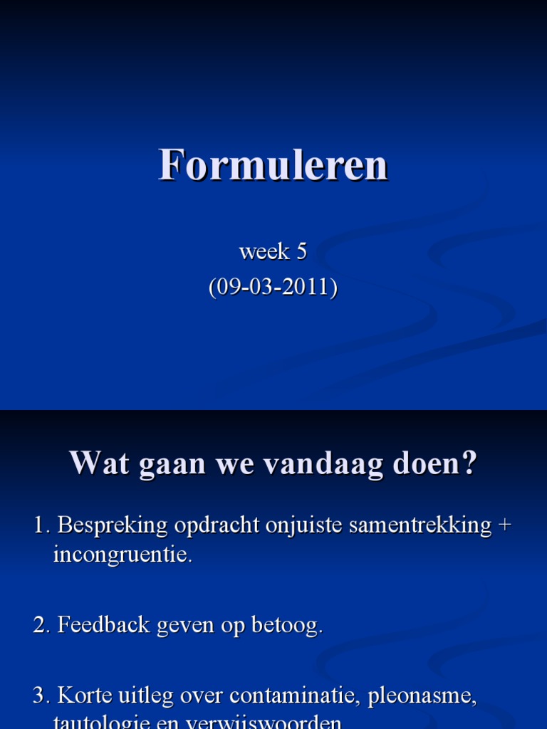 Formuleren Week 5 P3 2011 | PDF