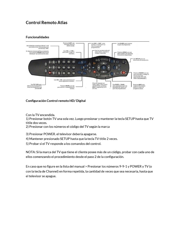 Configuración Control Remoto Atlas | PDF | Cocina, comidas y vino ...