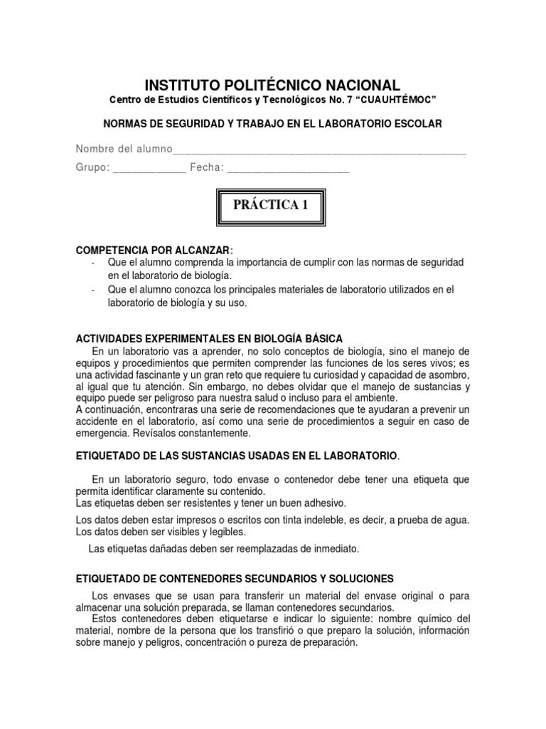 Normas de Seguridad en Laboratorio Escolar | PDF | Laboratorios | Agua