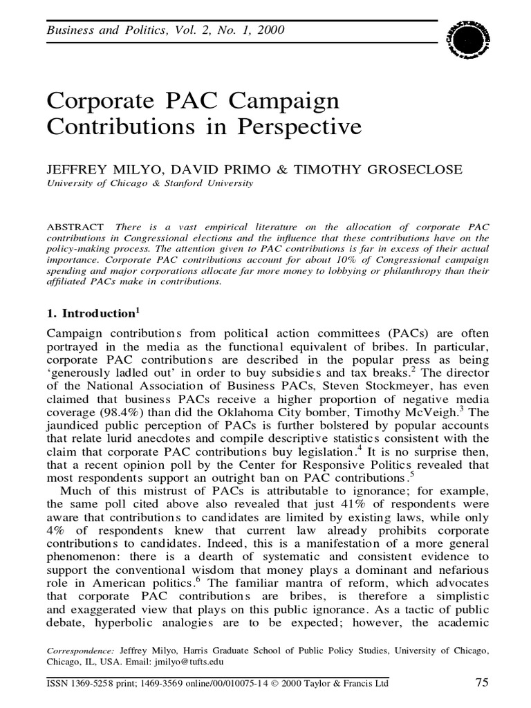 Corporate PAC Campaign Contributions in Perspective | PDF | Campaign ...