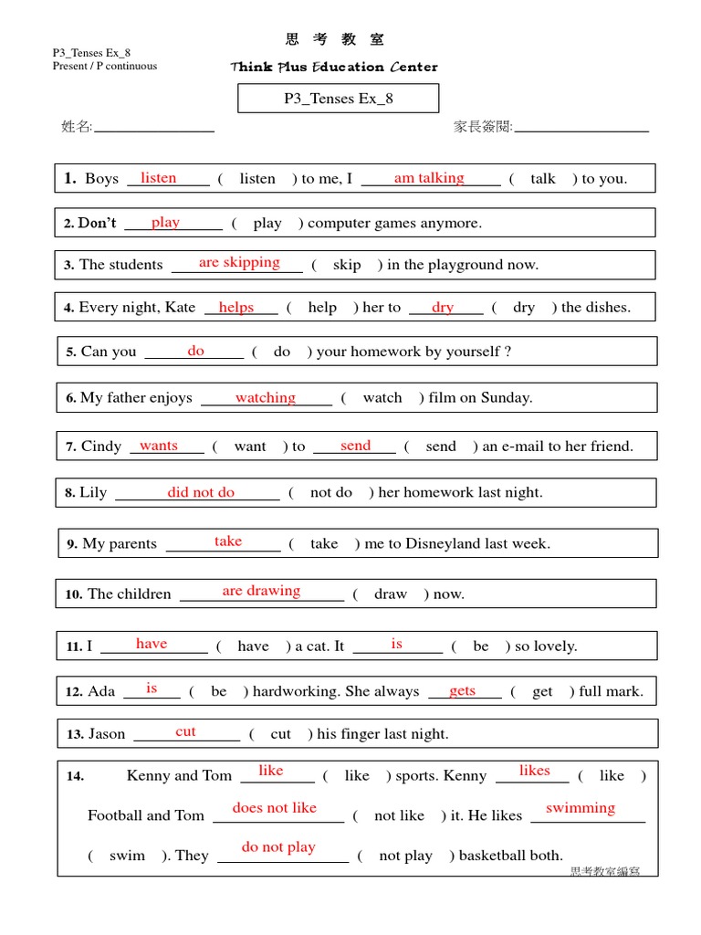 P3_Tenses Ex_8_Ans | PDF