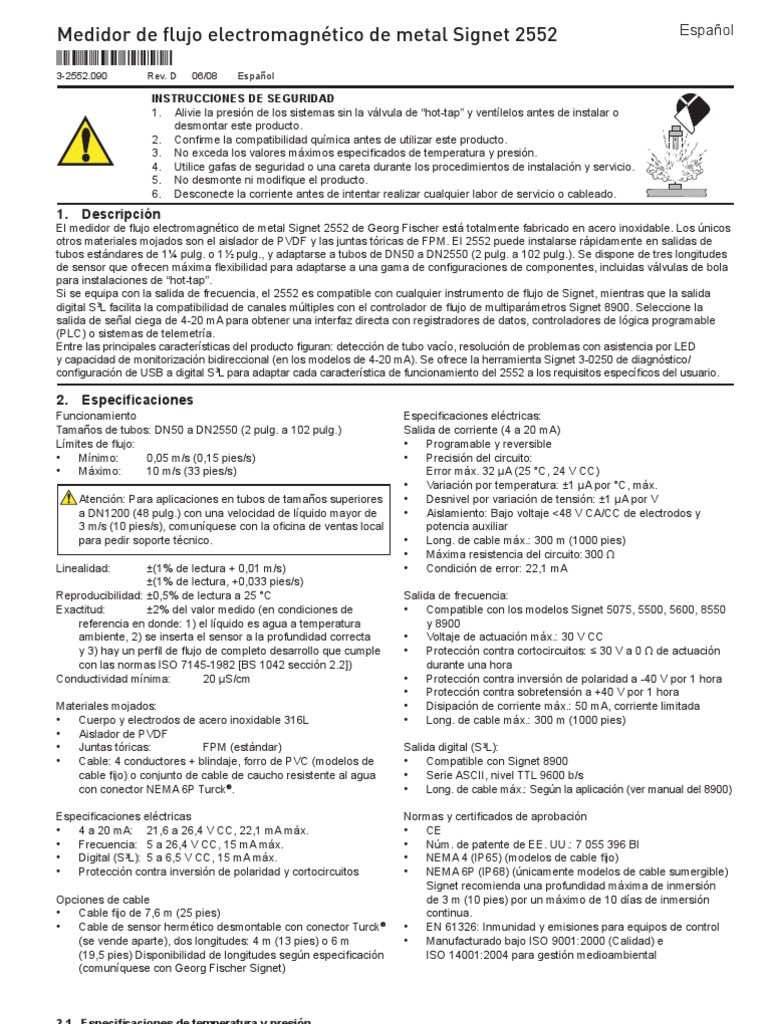 Signet Metal Mag Meter 2552 Span Manual | PDF | Tornillo | Electrónica