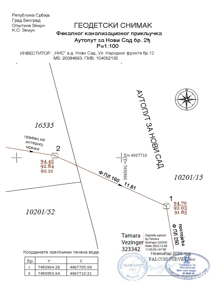 Geodetski Snimak Fekal - Kanalizacionog Prik 16535 KO Zemun+ | PDF