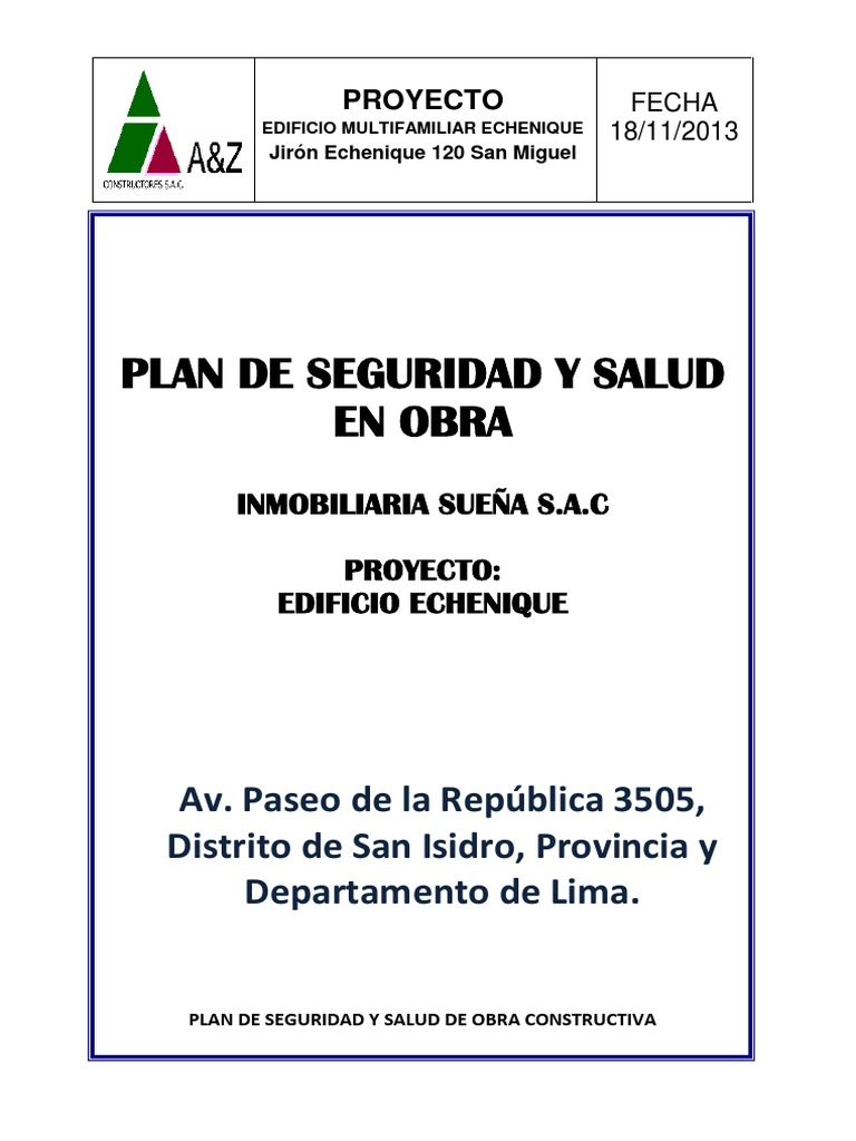 Plan de Seguridad y Salud en El Trabajo EDIFICIO ECHENIQUE | Descargar gratis PDF | Riesgo ...