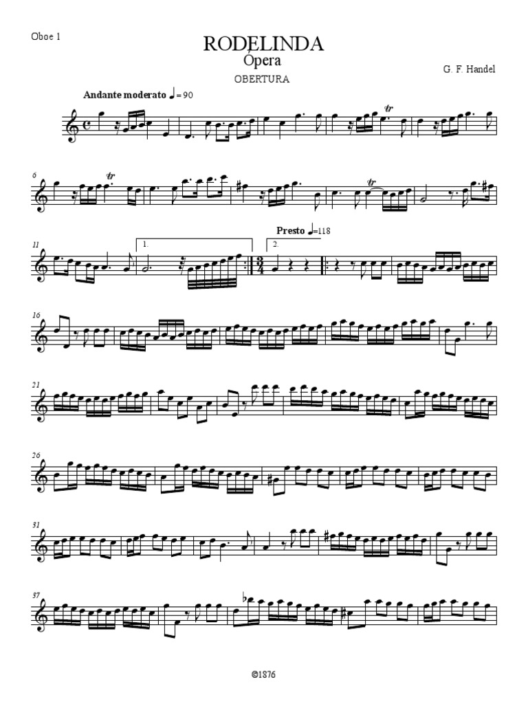 Rodelinda - Obertura - Handel Oboe 1 | PDF