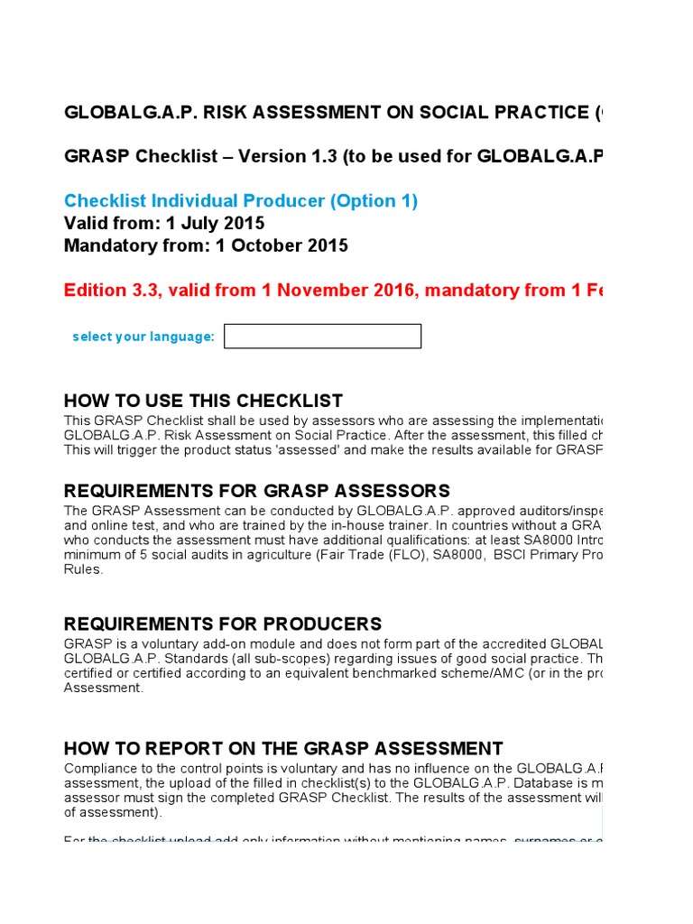 Grasp v1 3 Checklist Upload Template Opt1 Ed3 3 en | Download Free PDF | Employment | Labour Law
