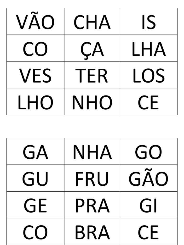 Cards Silabas | PDF | Artes Linguísticas e Disciplina