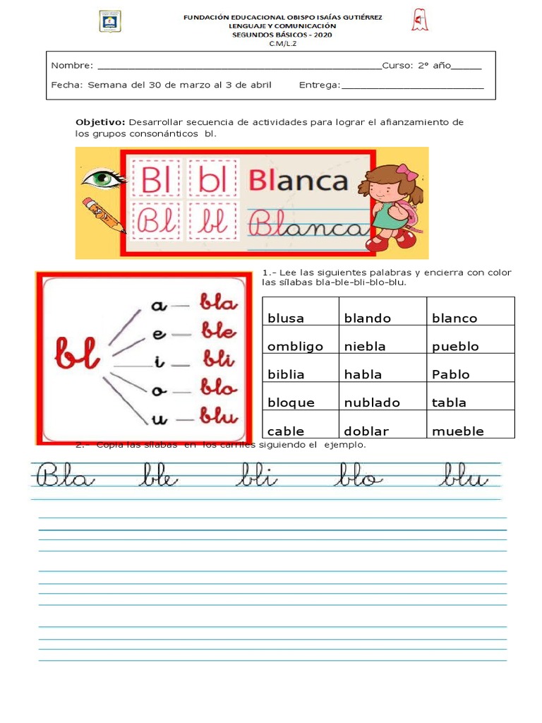 Actividades con la sílaba bl para niños | PDF