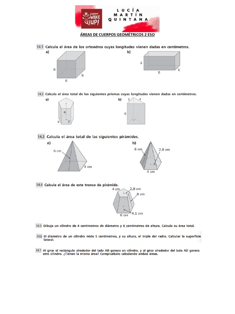 Ejercicios Áreas de Cuerpos Geométricos | PDF