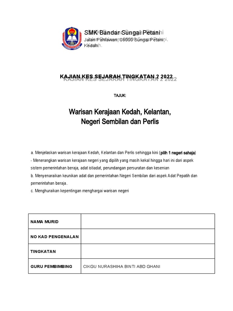 MUKA DEPAN KAJIAN KES SEJARAH | PDF