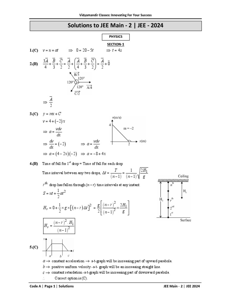 JEE Main - 2 - JEE 2024 - Solutions | PDF | Metrology | Chemistry