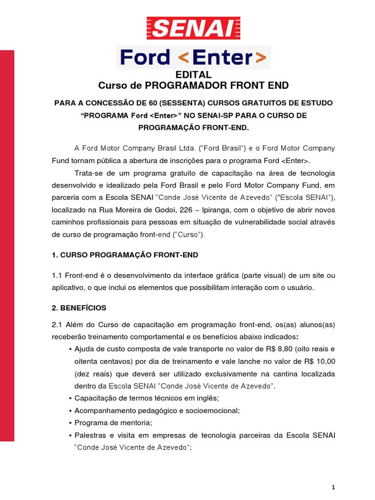 FBR Edital Curso Senai Ford | PDF | Carreira e Crescimento