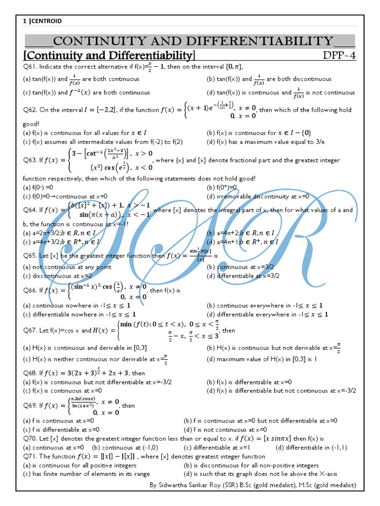 continuity and differentiability{DPP-4} | PDF | Function (Mathematics) | Continuous Function