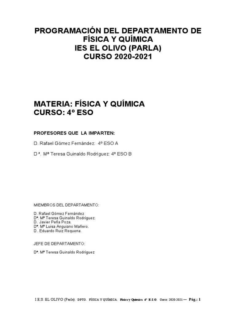 F¡sica y Qu¡mica 4 ESO | PDF | Compuestos químicos | Reacciones químicas