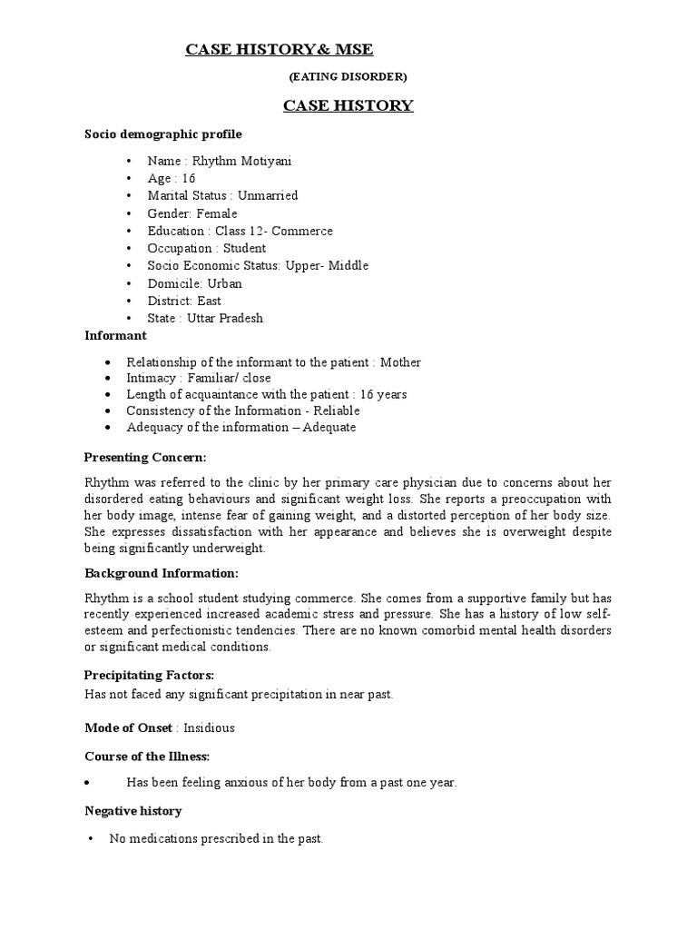 Case Study 3 (Eating Disorder) | PDF | Eating Disorder | Psychotherapy