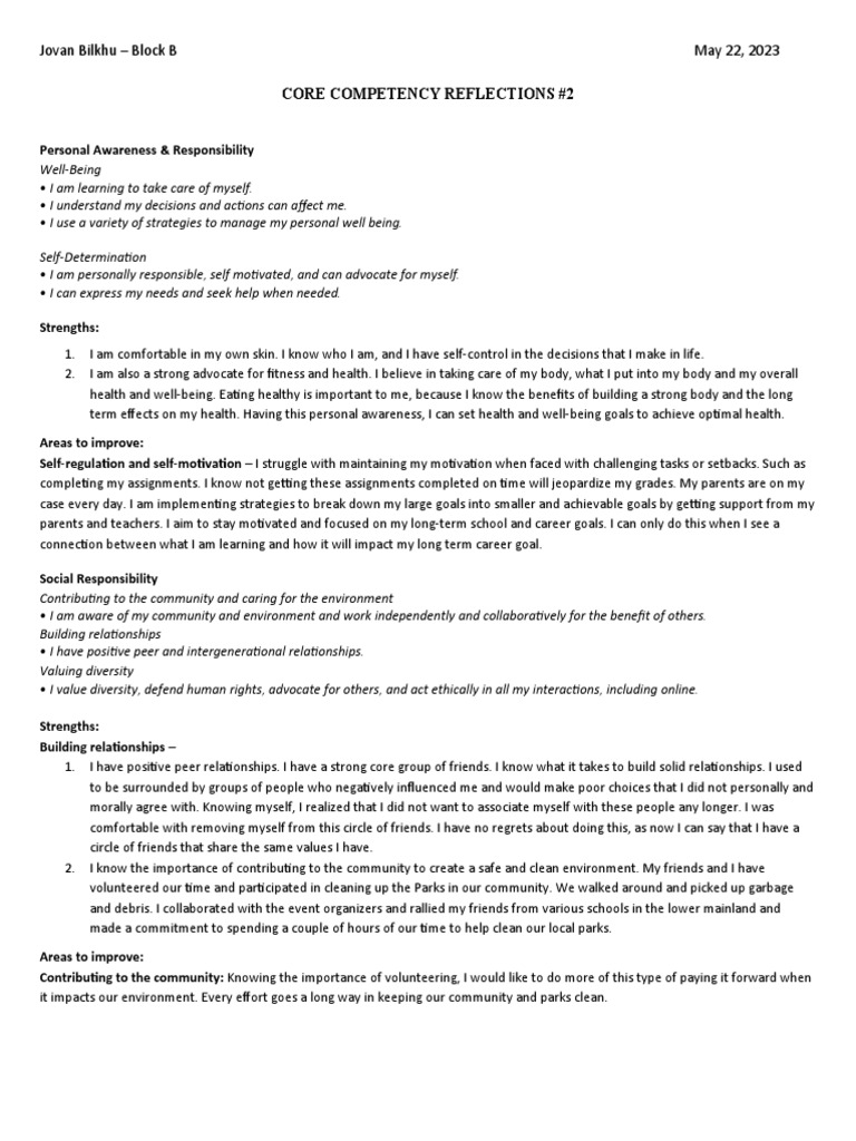 JB Core Reflections 2 | PDF | Goal | Thought