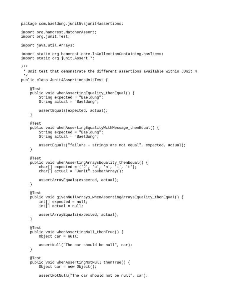 Junit 4 Assertions Examples | Download Free PDF | Computer Programming ...