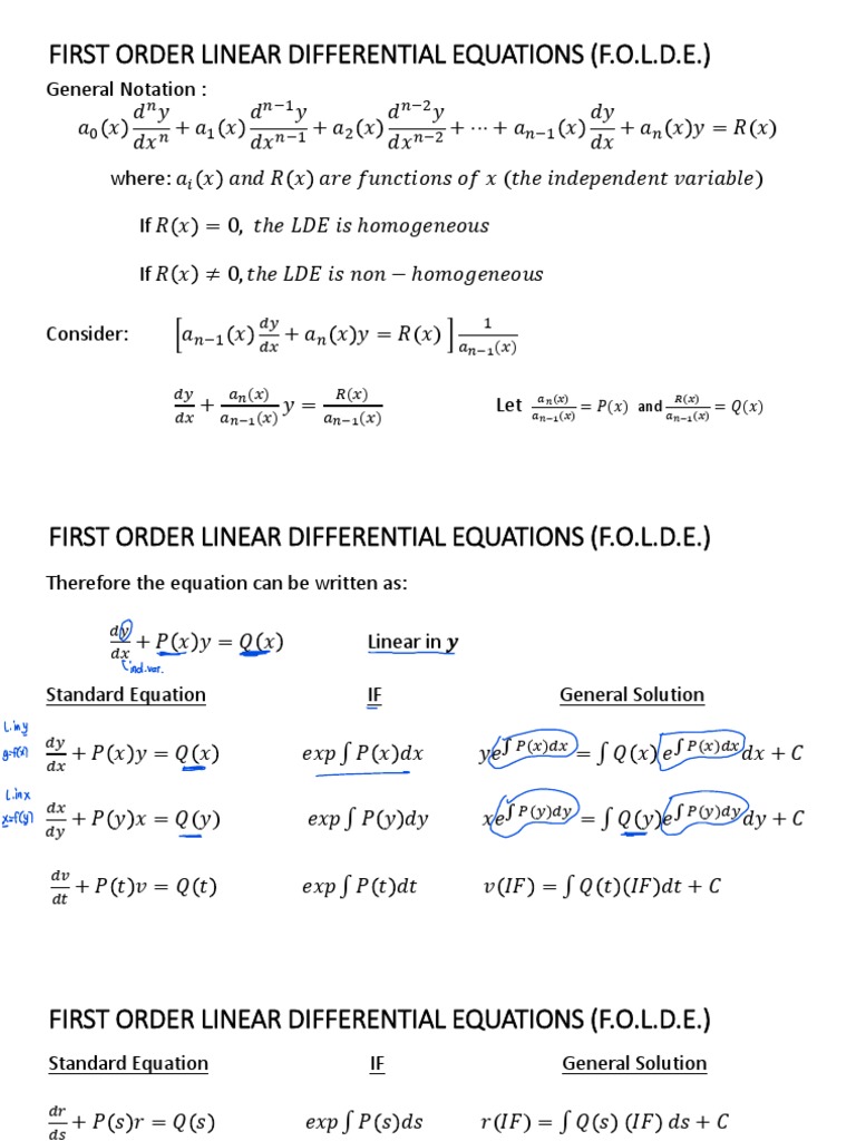 Math237 P02_First Order Linear DE_ 3312023 | PDF | Differential Equations | Equations