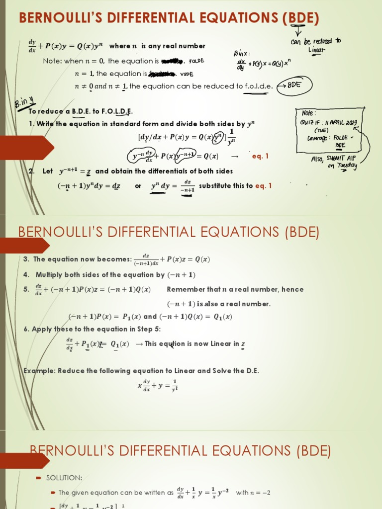 Math 237 p02 - Bernoulli's Differential Equations (Bde) 4142023 | PDF ...