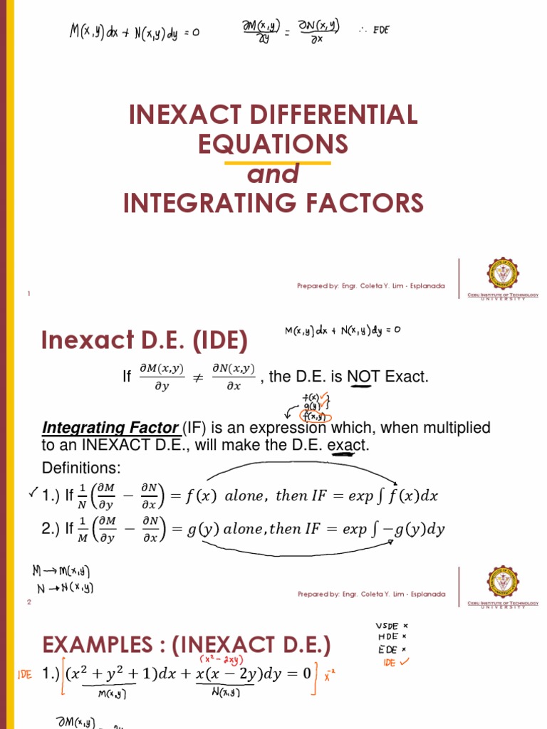 Math 237 p02 - Inexact de and Integrating Factors - 3172023-1 | PDF | Physics | Mathematical ...