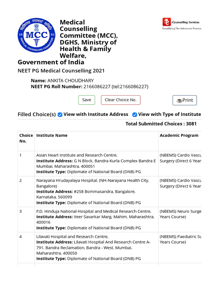 Choices Round One Jan 2022 | PDF | Tamil Nadu | Mumbai