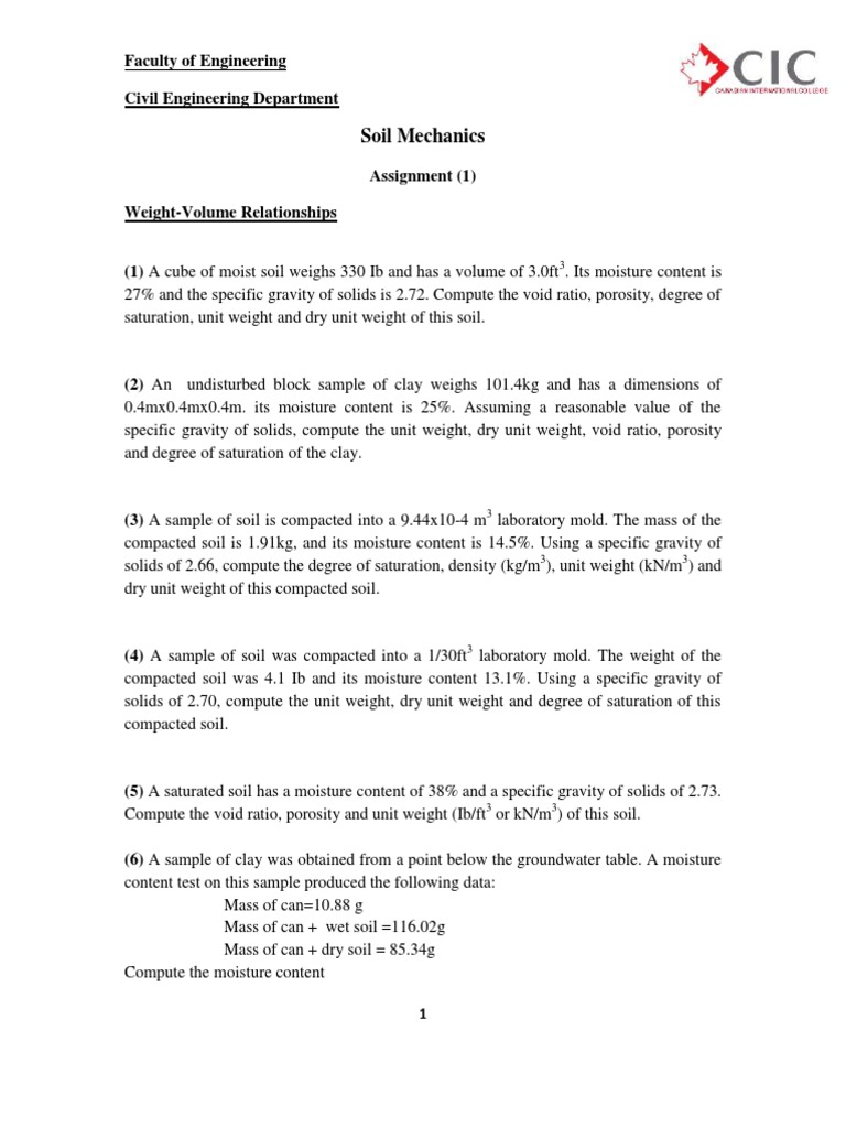 Assignment One Pdf Porosity Civil Engineering