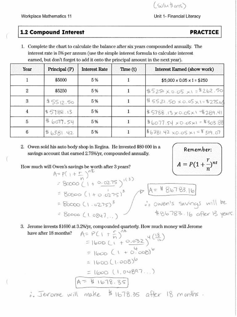 1.2 Compound Interest- Practice (Solutions) | PDF