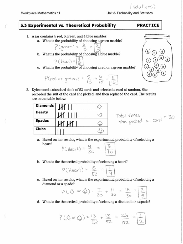 3.3 Experimental vs. Theoretical Probability - PRACTICE (Solutions) | PDF