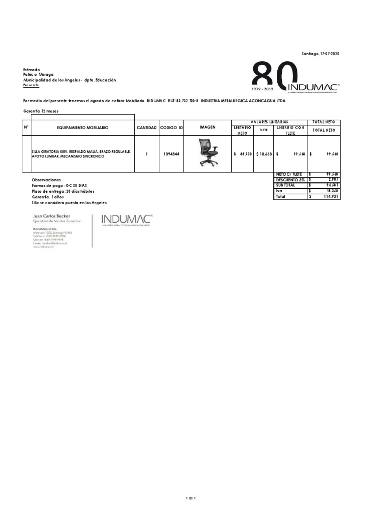Modelo Cotizaci - N de Muebles Indumac (17-07) | PDF