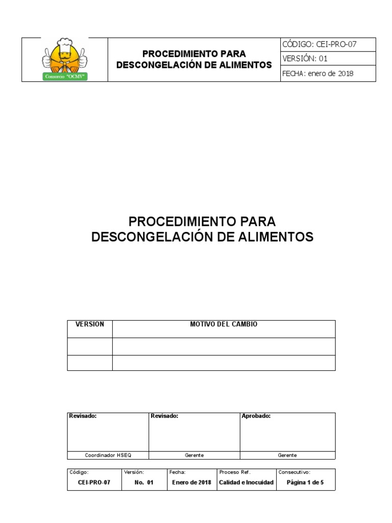 Svc-Pro-07 Procedimento para Descongelacion de Alimentos | PDF ...