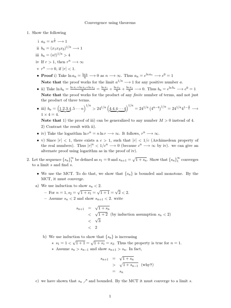 M2 - convergence using theorems 2 | PDF | Limit (Mathematics) | Sequence