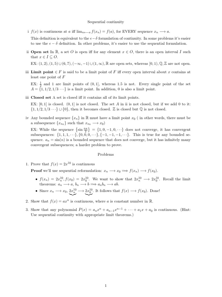 M3.4 sequential continuity | PDF | Limit (Mathematics) | Sequence