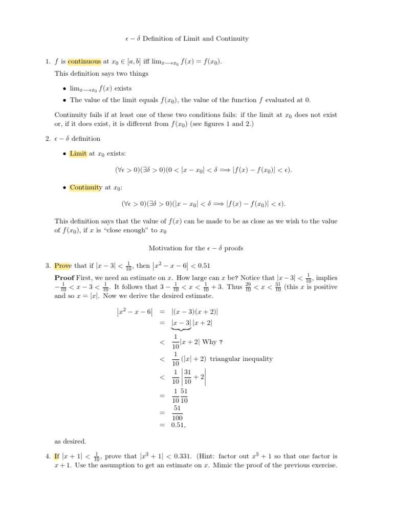 ϵ-δ Definition of Limit and Continuity | PDF | Continuous Function ...