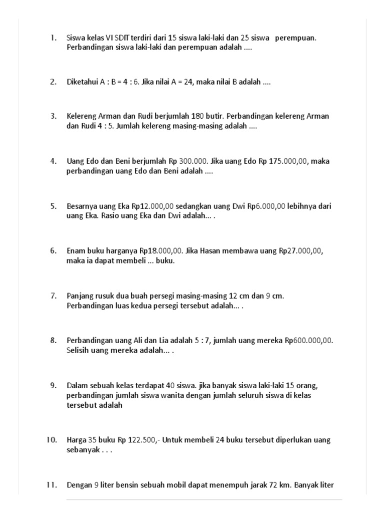 Latihan Perbandingan Kelas 7B | PDF