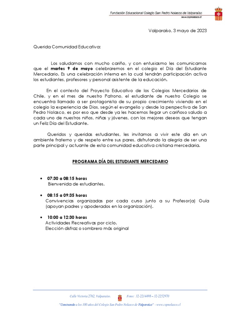 Circular Dia Del Estudiante 2023 | PDF | Salud y bienestar | Estilo de vida