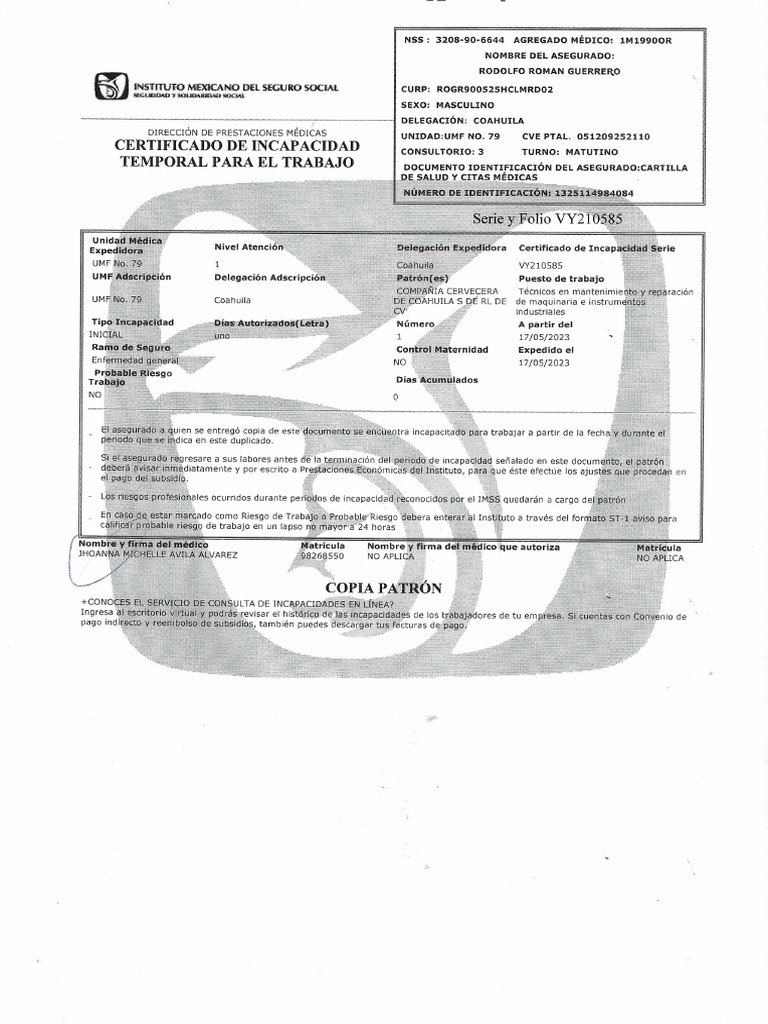 Rodolfo Roman Guerrero Incapac I Dad | PDF