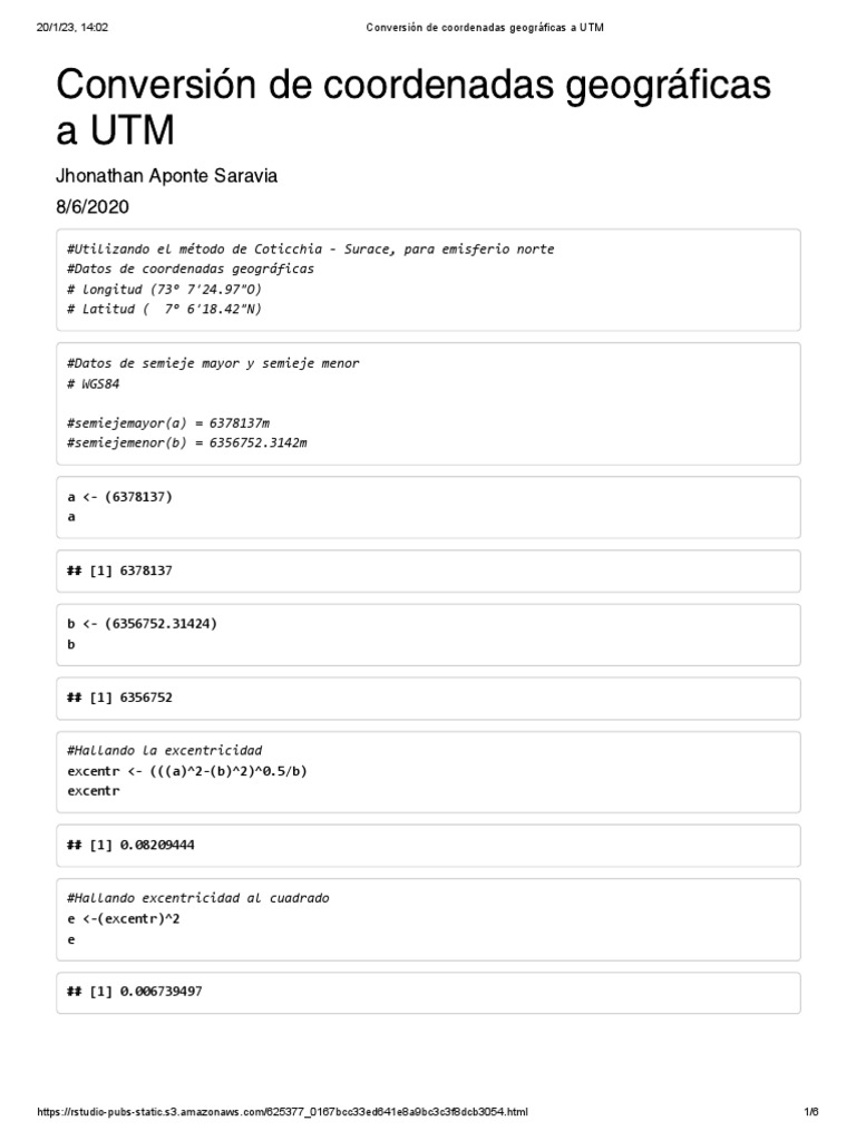 FORMULAS Conversión de Coordenadas Geográficas A UTM | PDF | Ambiente ...