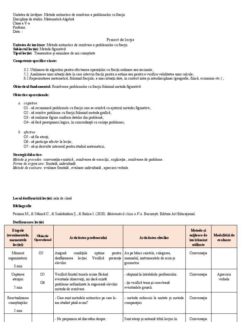 Plan Lectie - Metoda Figurativa | PDF