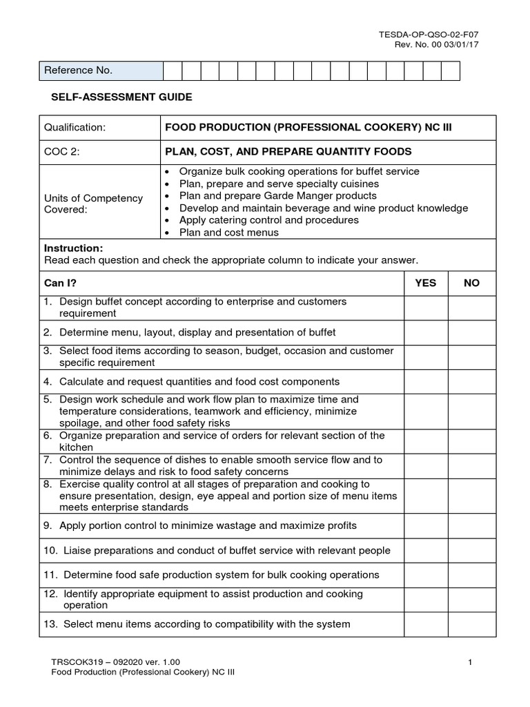 SAG - Food Production (Professional Cookery) NC III (COC 2) | PDF | Menu | Wine