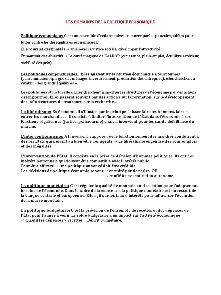 Domaines de la Politique Économique | PDF | Politique économique | Économie